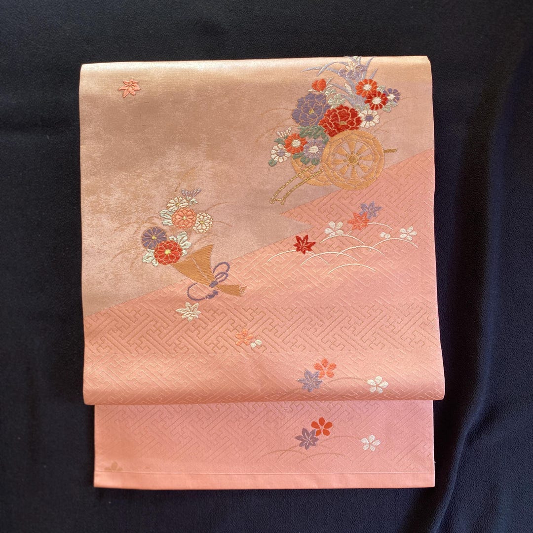 Nagoya-obi, Pink, Butterfly and Flower, Kitsuke, Japanese Vintage ...