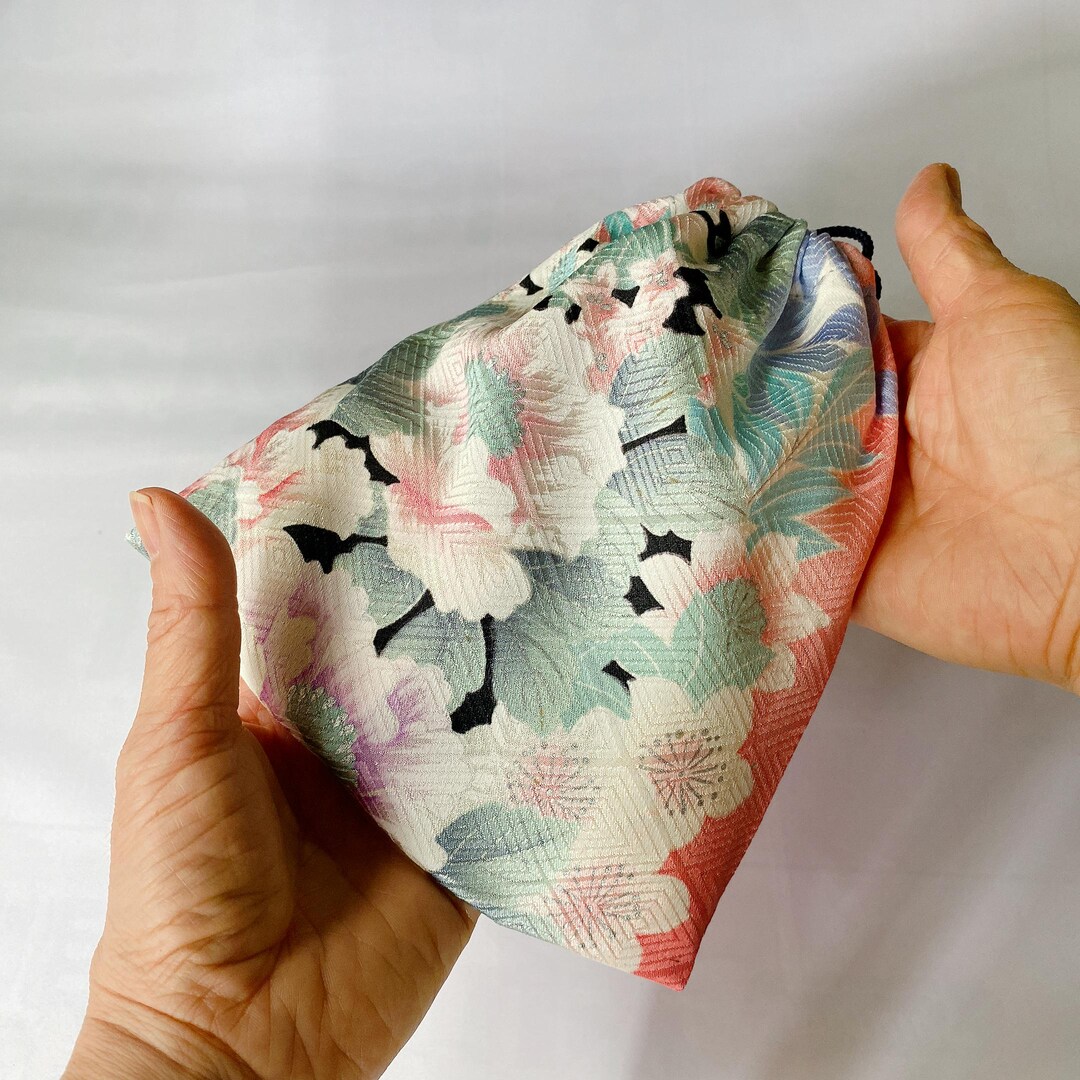 Japanese Vintage Kimono Pouch, Silk Sac, Sanitary Carry, Small ...