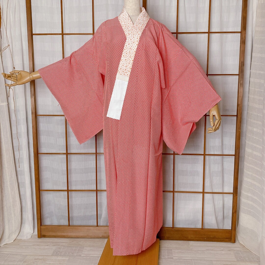 Red Dotted Naga Juban, Fawn Spot Pattern, Japanese Vintage Silk, Kimono ...