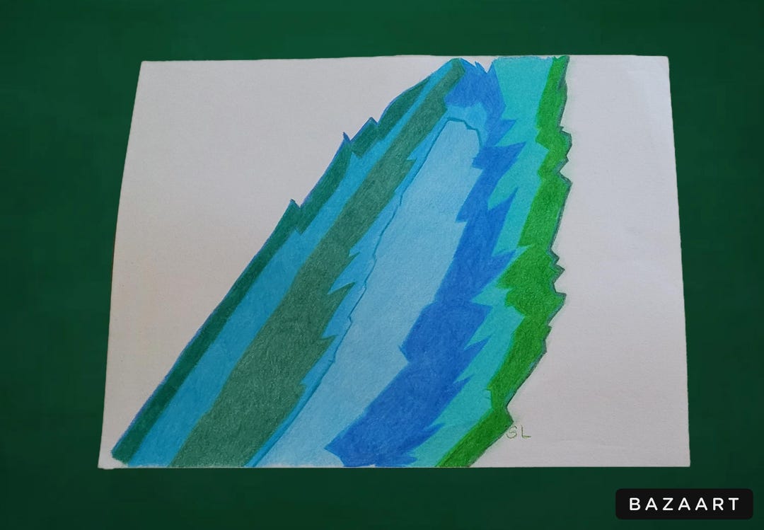Original Abstract Art: Blue & Green Drawing (9x12 Unframed), Signed by ...