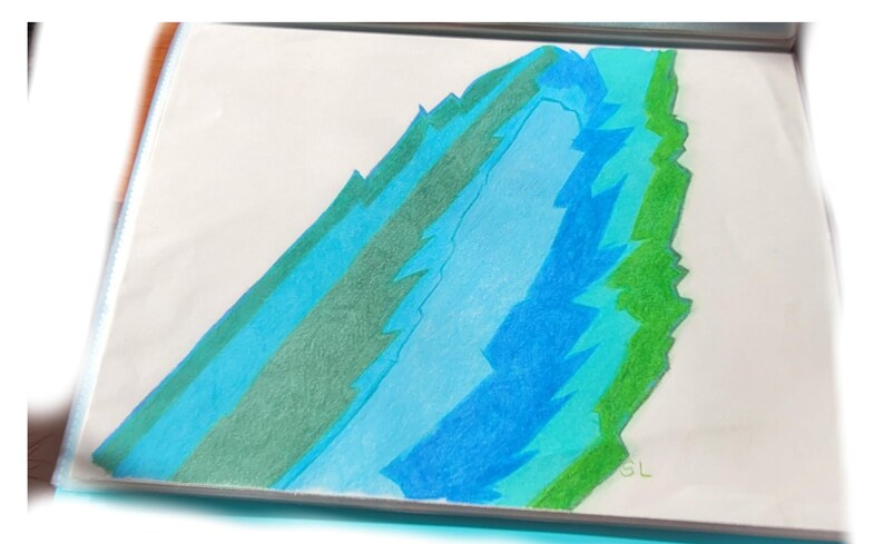 Original Abstract Art: Blue & Green Drawing (9x12 Unframed), Signed by ...