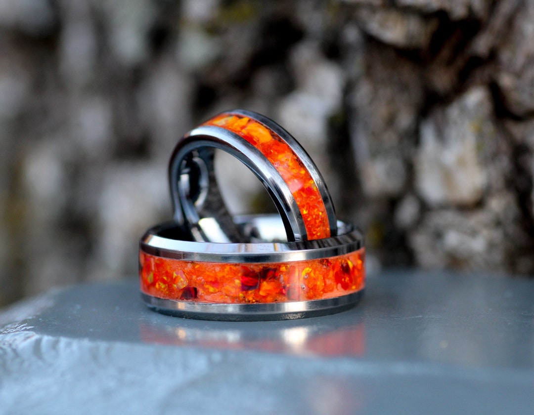 Handmade Orange Opal Engagement Ring • Unique Men's Wedding Band ...