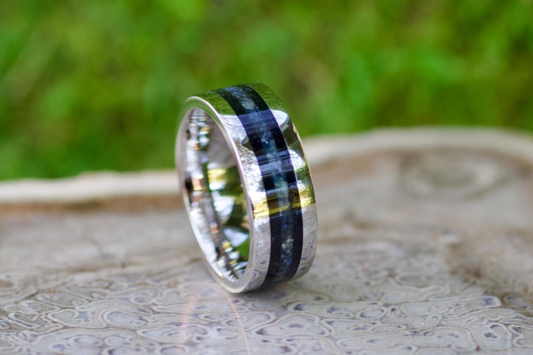Blue Sapphire and Obsidian Wedding Ring, Engagement Ring, Mens Ring ...