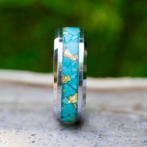 Handmade Bisbee Turquoise & 24K Gold Tungsten Ring Unisex Men's or ...