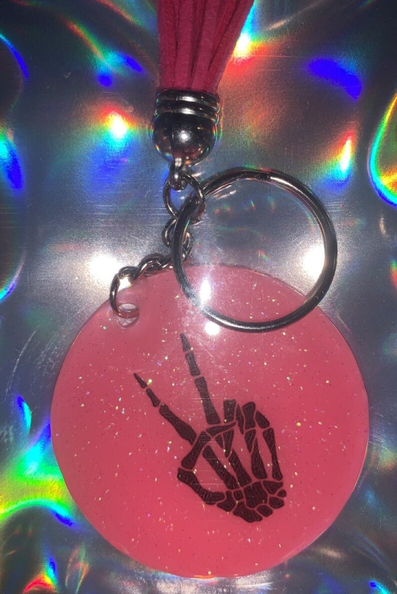 Pink Sparkle Skeleton Peace Sign Keychain - Etsy