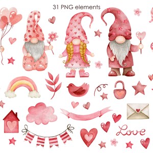 Watercolor Valentine Gnomes Clipart, Nordic Gnomes, Valentine Png ...