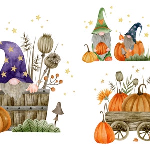 Watercolor Halloween Gnomes Clipart: Pumpkin Party PNG (digital ...