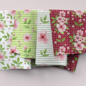 Watercolor Cherry Blossom Digital Paper Pack, Floral Digital ...