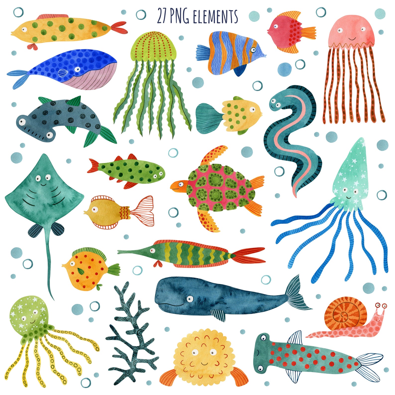 Watercolor Under Sea Clipart, Fish Clipart, Ocean Clipart, Sea Animals ...
