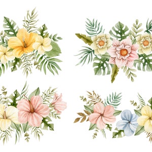 Watercolor Flamingo Clipart, Tropical Summer Clipart, Tropical Floral ...