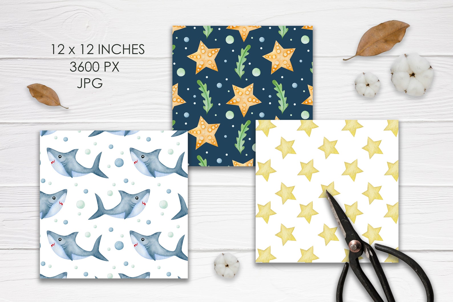 Watercolor Shark Digital Paper Pack Sea Animals Download - Etsy