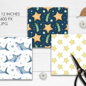 Watercolor Shark Digital Paper Pack, Sea Animals Download, Instant ...