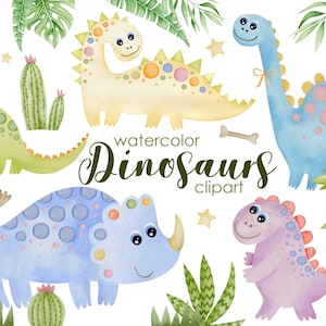 Watercolor Dinosaurs Clipart, Dinosaur Species Download, Instant ...