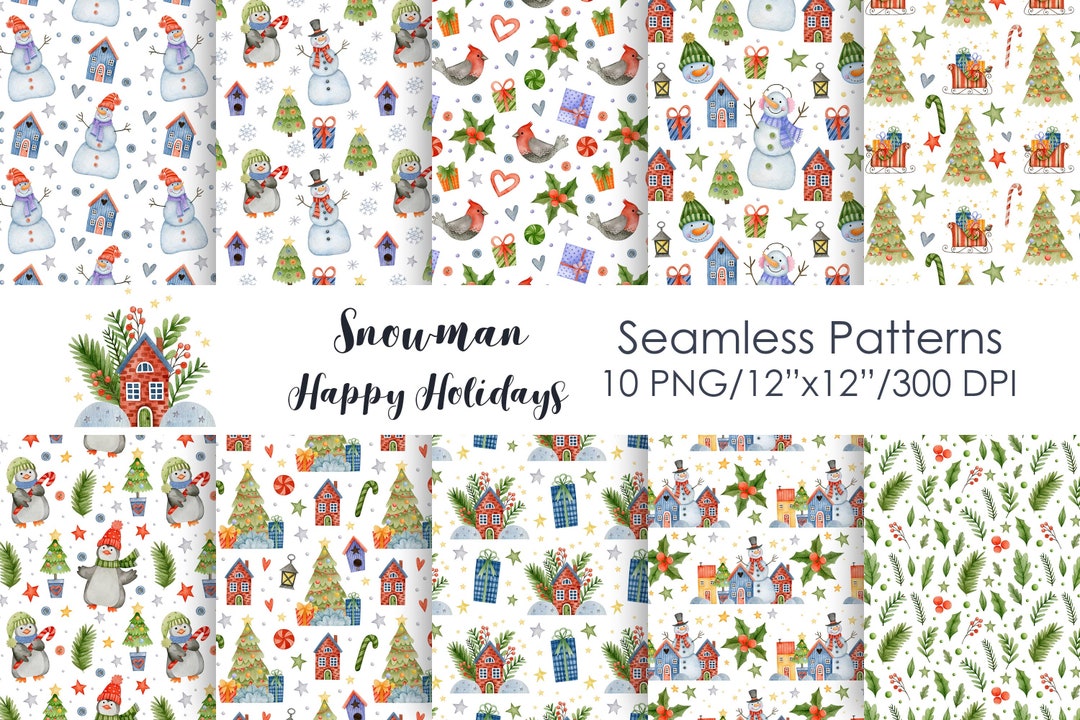 Winter Digital Paper Pack Snowman, Christmas Seamless Patterns ...