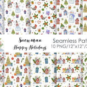 Winter Digital Paper Pack Snowman, Christmas Seamless Patterns ...