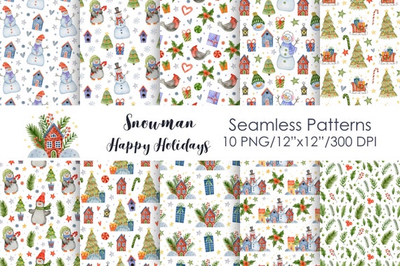 Winter Digital Paper Pack Snowman Christmas Seamless - Etsy