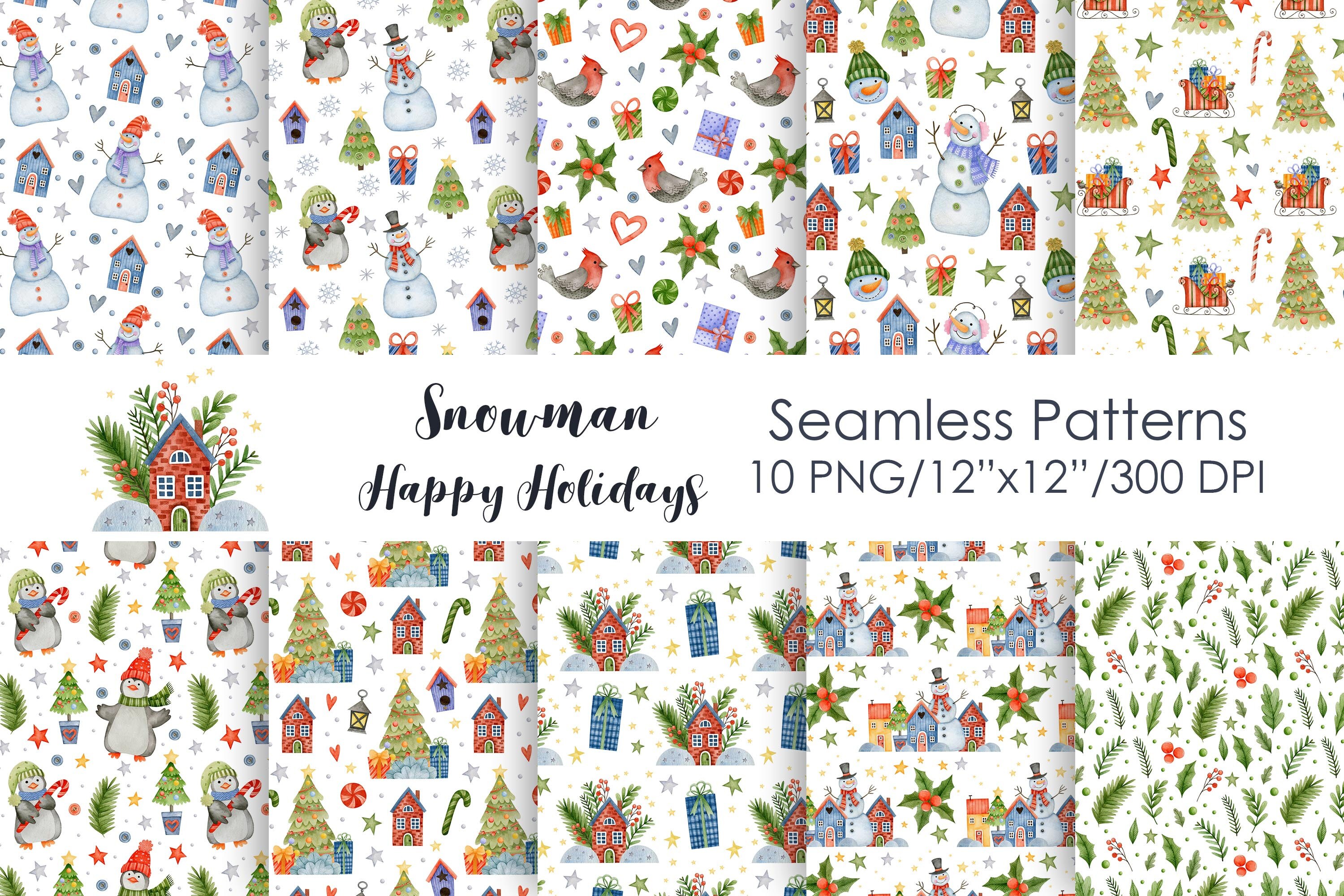 Winter Digital Paper Pack Snowman, Christmas Seamless Patterns ...