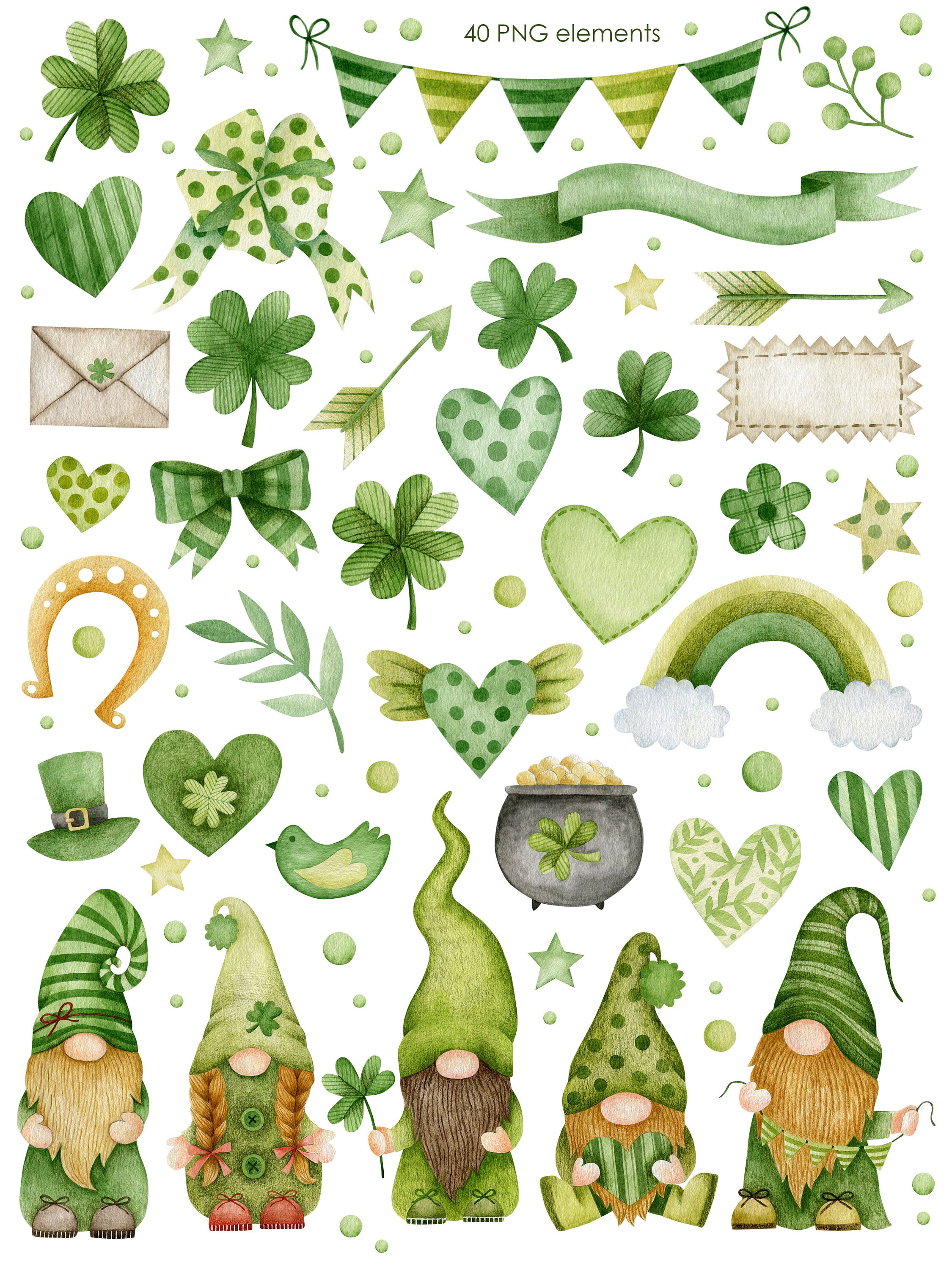 Watercolor Gnomes St. Patrick's Day Clipart, Shamrock, Clover Clipart ...
