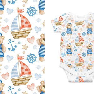 Watercolor Bear Sailor Seamless Patterns: Nautical Baby Art (digital ...