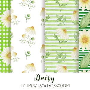 Watercolor Daisy Digital Papers Pack, Chamomile Spring Flowers, Daisy ...