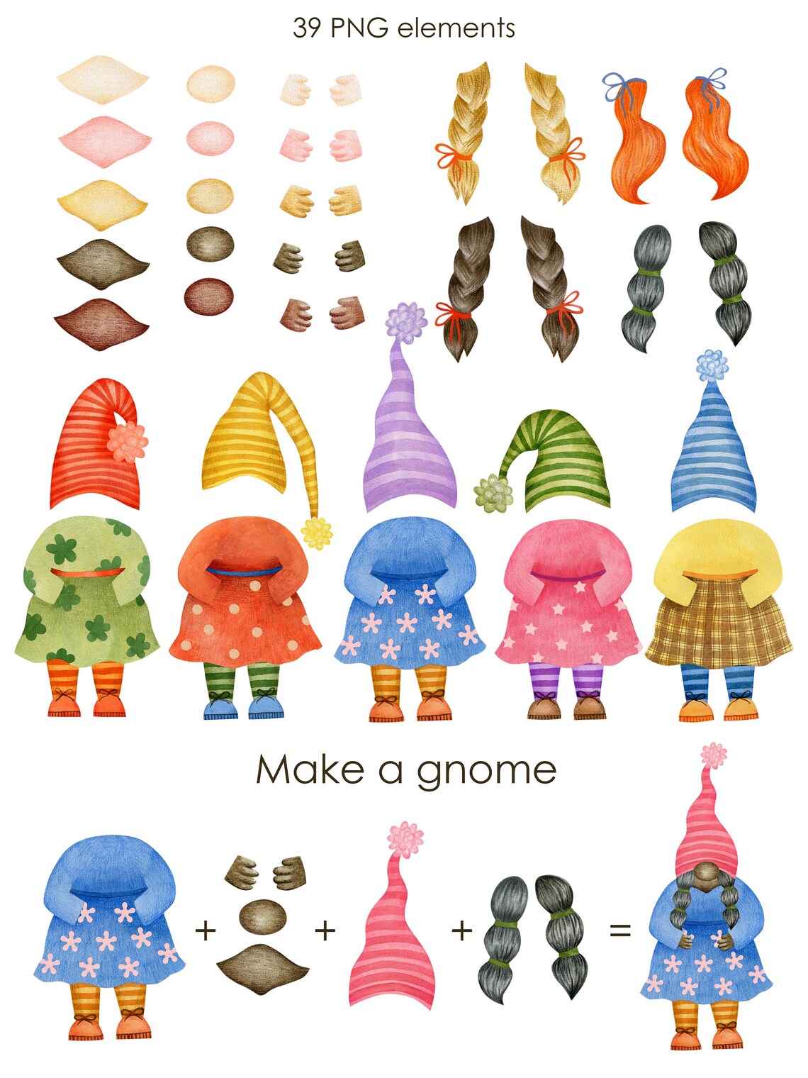 Watercolor Gnomes Clipart Whimsical Gnomes Watercolor Nordic | Etsy