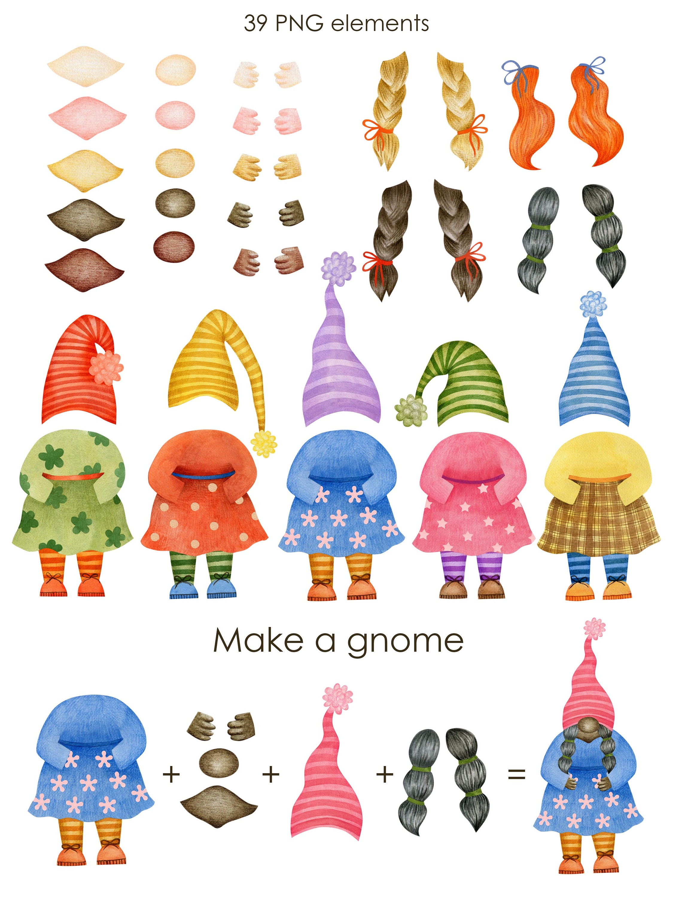 Watercolor Gnomes Clipart Whimsical Gnomes Watercolor Nordic - Etsy