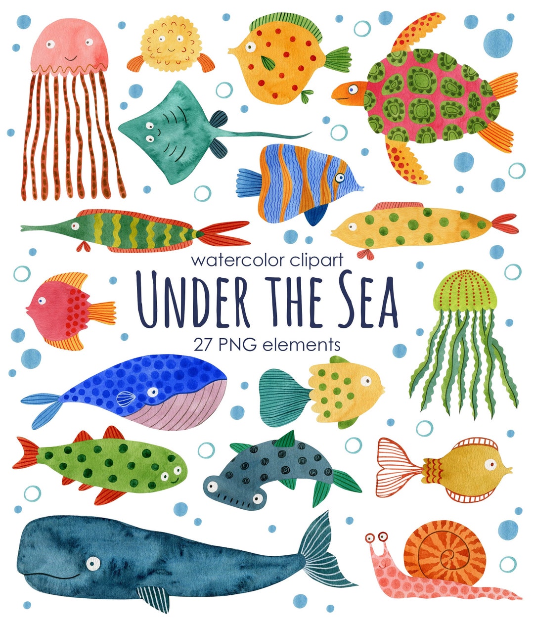 Watercolor Under Sea Clipart, Fish Clipart, Ocean Clipart, Sea Animals ...