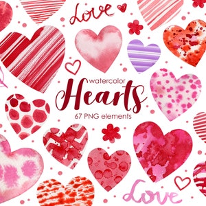 Watercolor Hearts Clipart, Shapes, Pink Heart, Love Heart Png ...