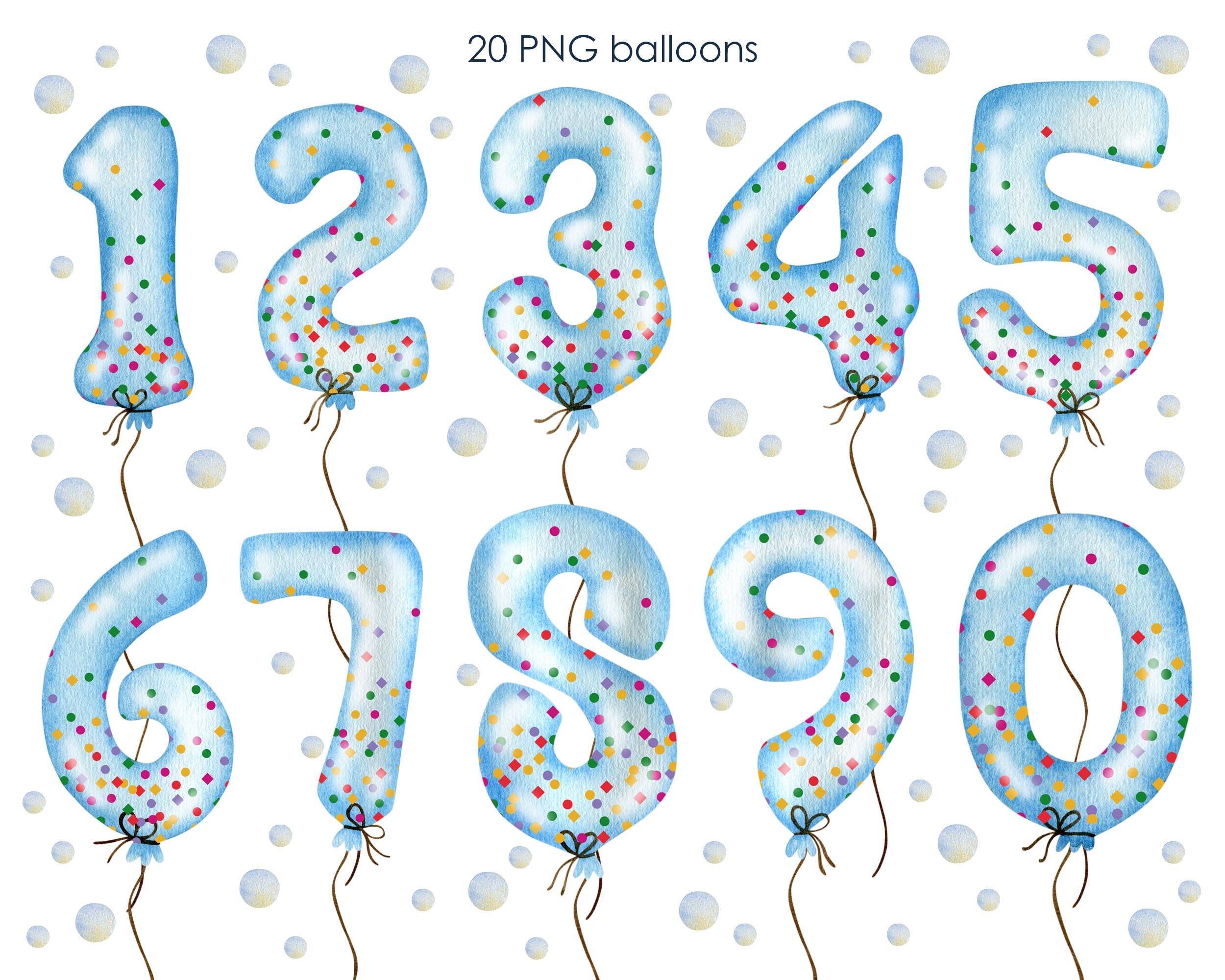 Watercolor Blue Numbers Balloons, Balloons Clipart, Blue Balloon, Blue ...