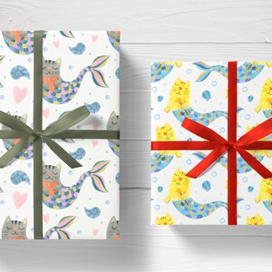 Watercolor Mermaid Cat Seamless Patterns,mermaid Paper Pack, Sea ...