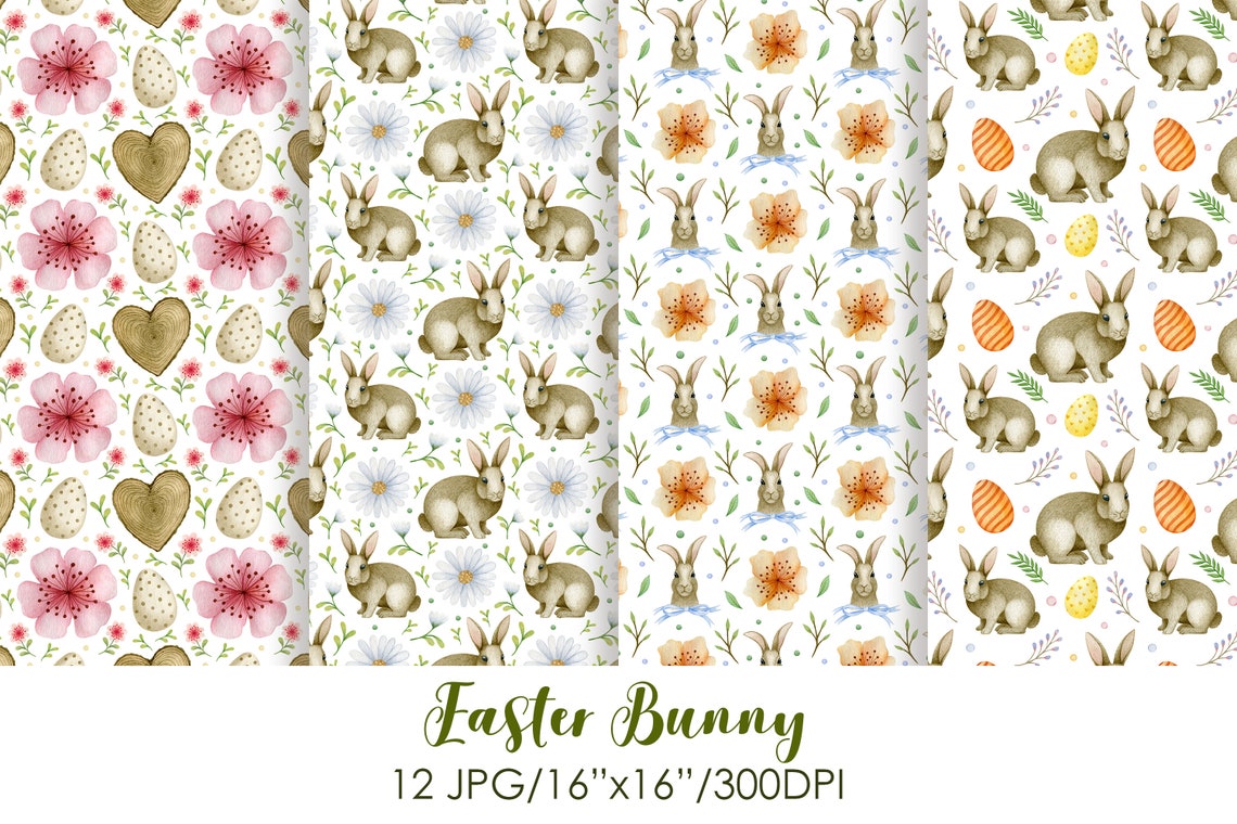 Watercolor Easter Bunny Digital Paper Pack Paper Bag Instant - Etsy