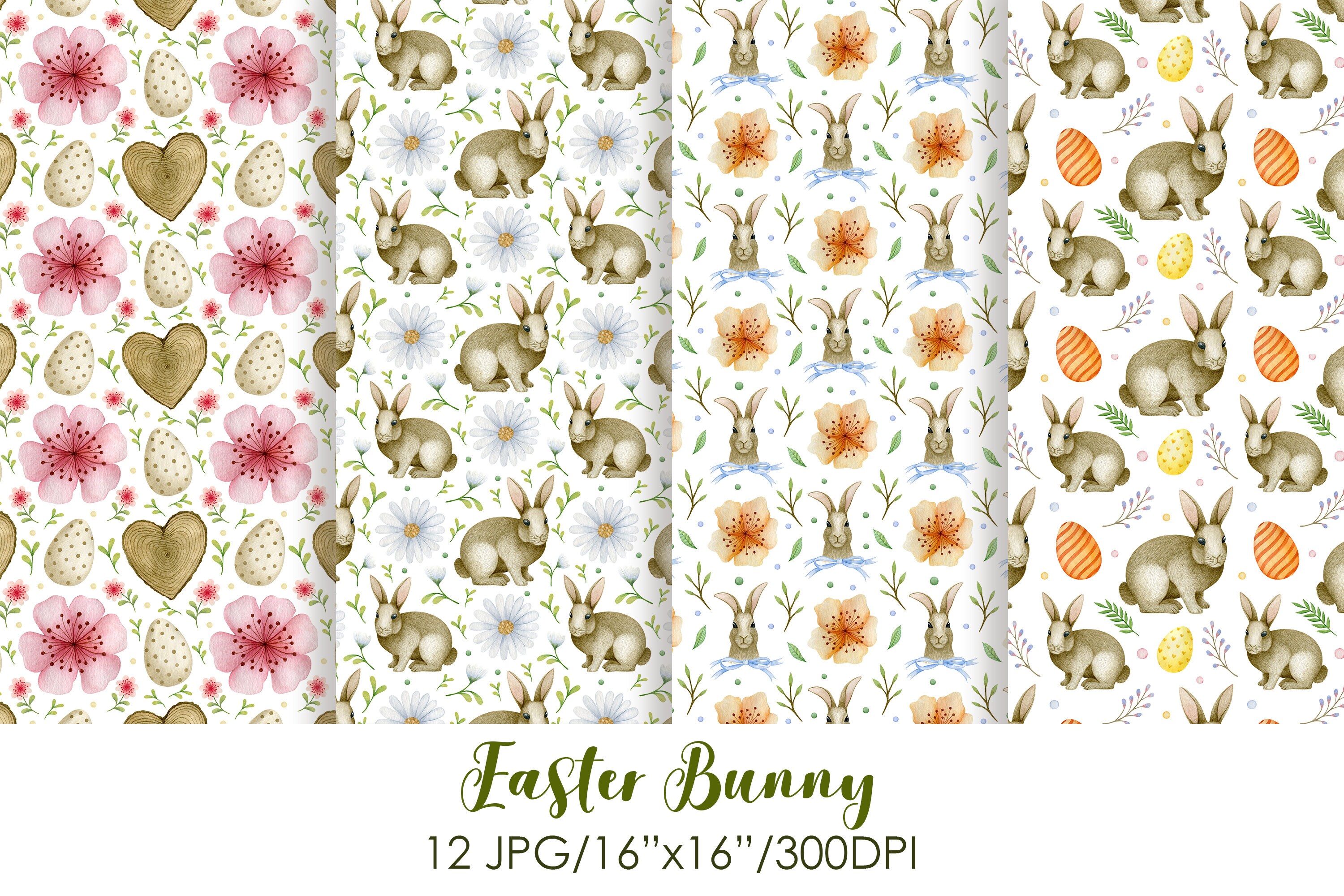 Watercolor Easter Bunny Digital Paper Pack Paper Bag Instant - Etsy