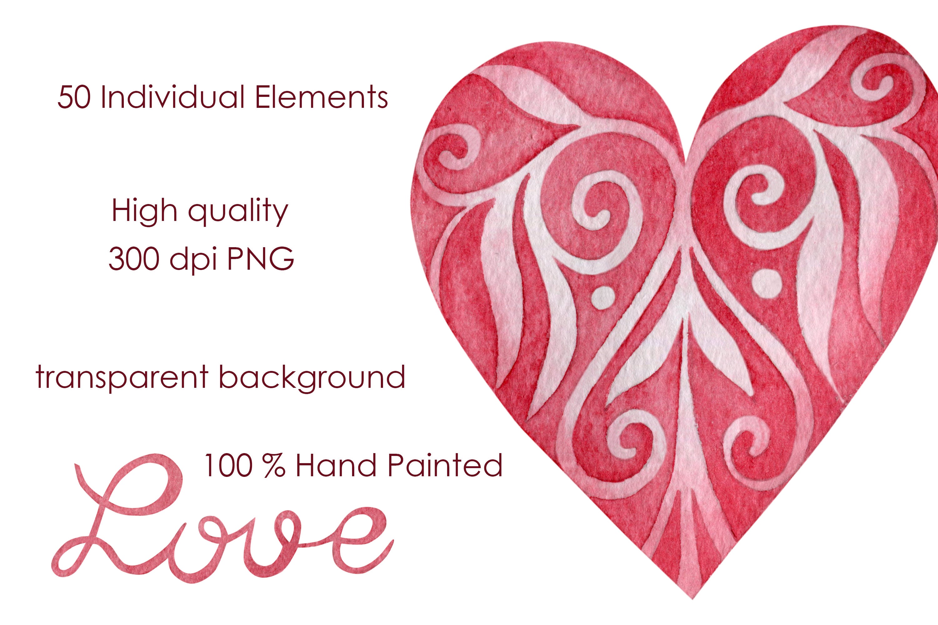 Watercolor Valentines Day Clipart Cute Love Clipart Hand | Etsy