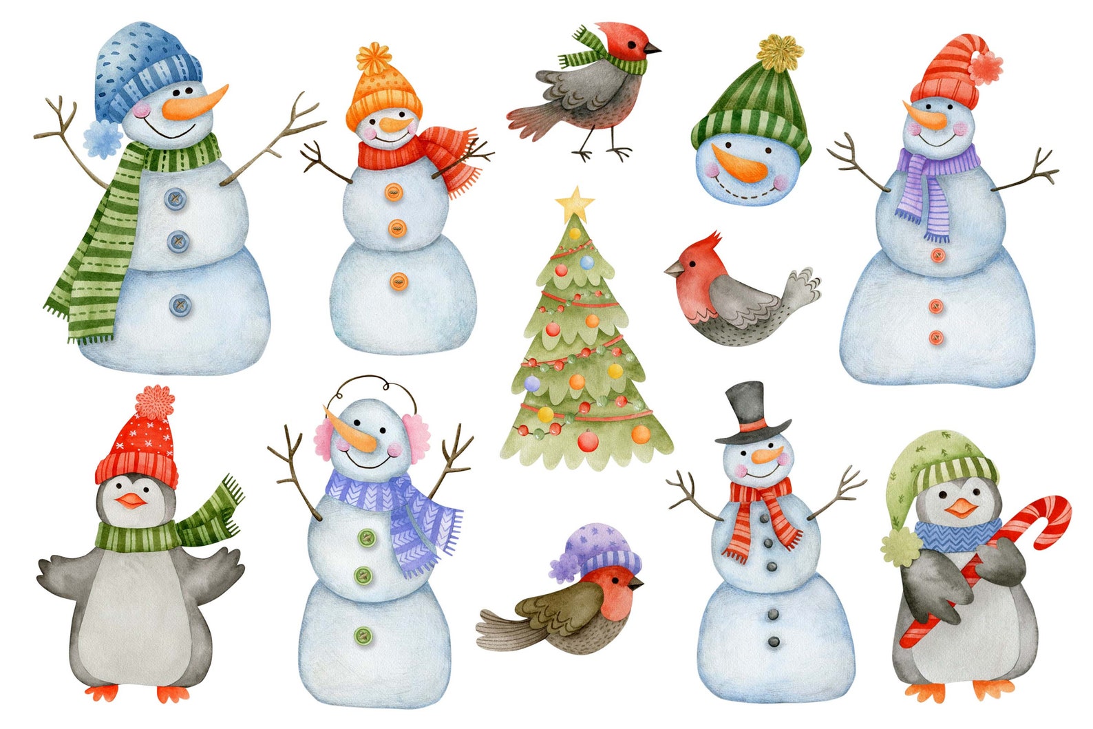 Cute Watercolor Snowman Clipart Winter Images Xmas Graphics - Etsy