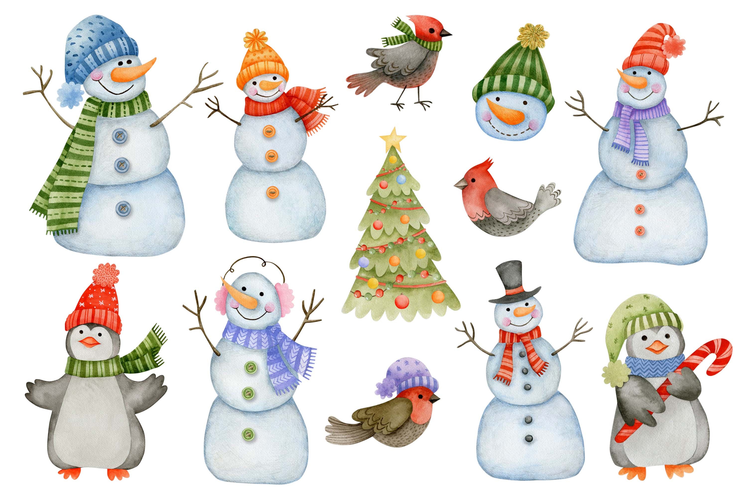 Cute Watercolor Snowman Clipart Winter Images Xmas Graphics - Etsy