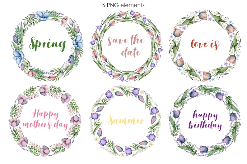 Watercolor Wreath Purple Tulip, Spring Floral Wreath, Frames Flower ...