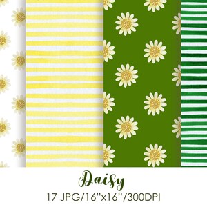 Watercolor Daisy Digital Papers Pack, Chamomile Spring Flowers, Daisy ...