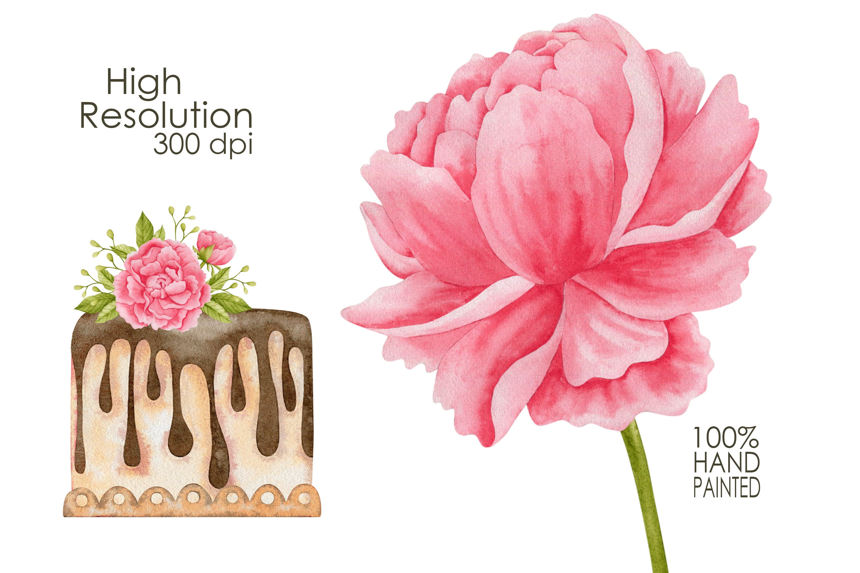 Watercolor Pink Birthday Clipart Pink Cake Birthday Party - Etsy