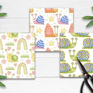 Watercolor Snail Digital Paper Pack, Scrapbook Paper, Seamless Patterns ...