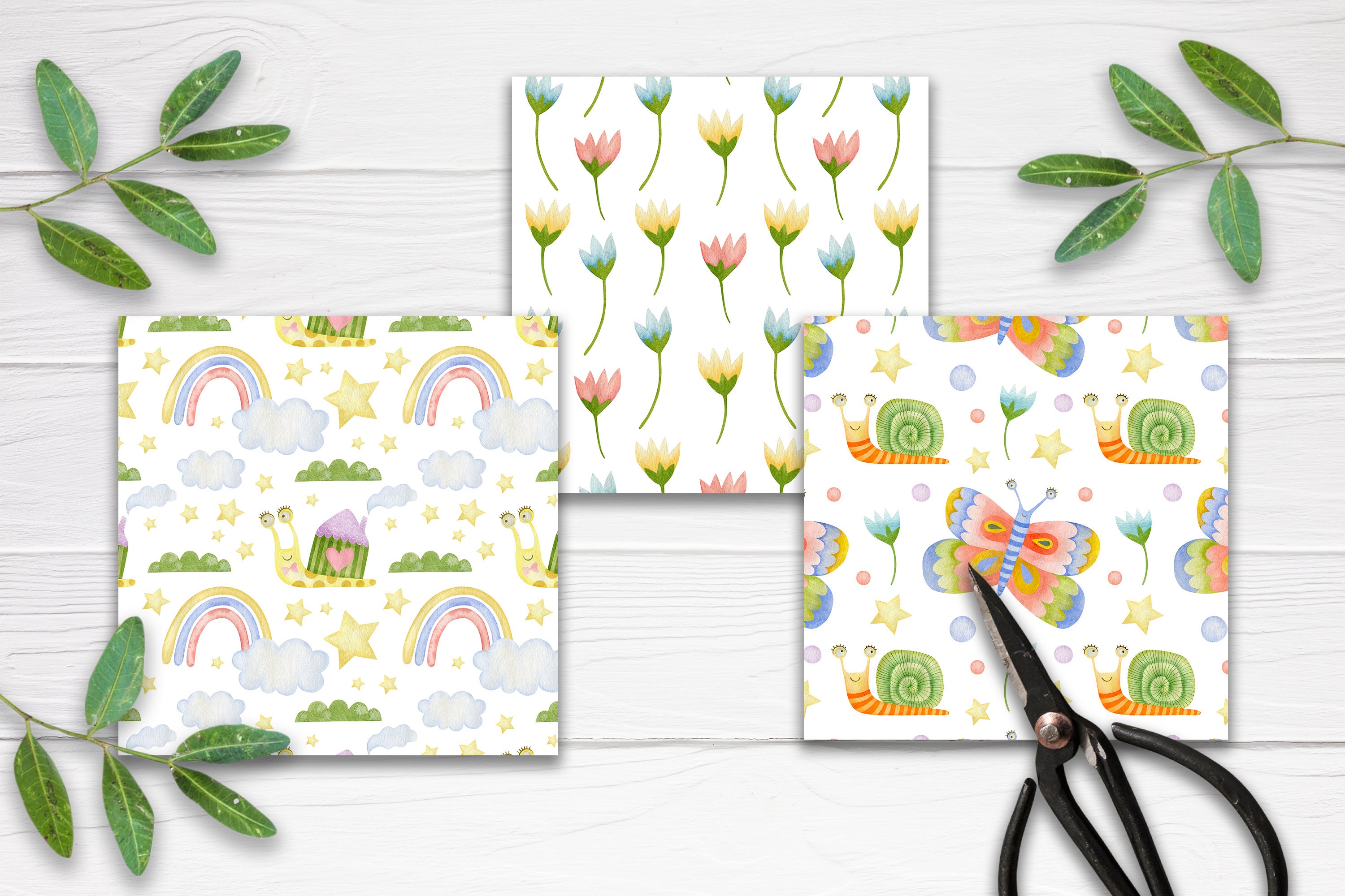 Watercolor Snail Digital Paper Pack Scrapbook Paper Seamless - Etsy