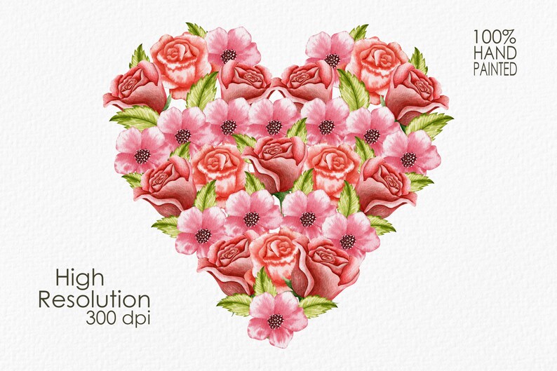 Watercolor Heart Wreath Clipart, Floral Heart Wreath, Valentine's ...