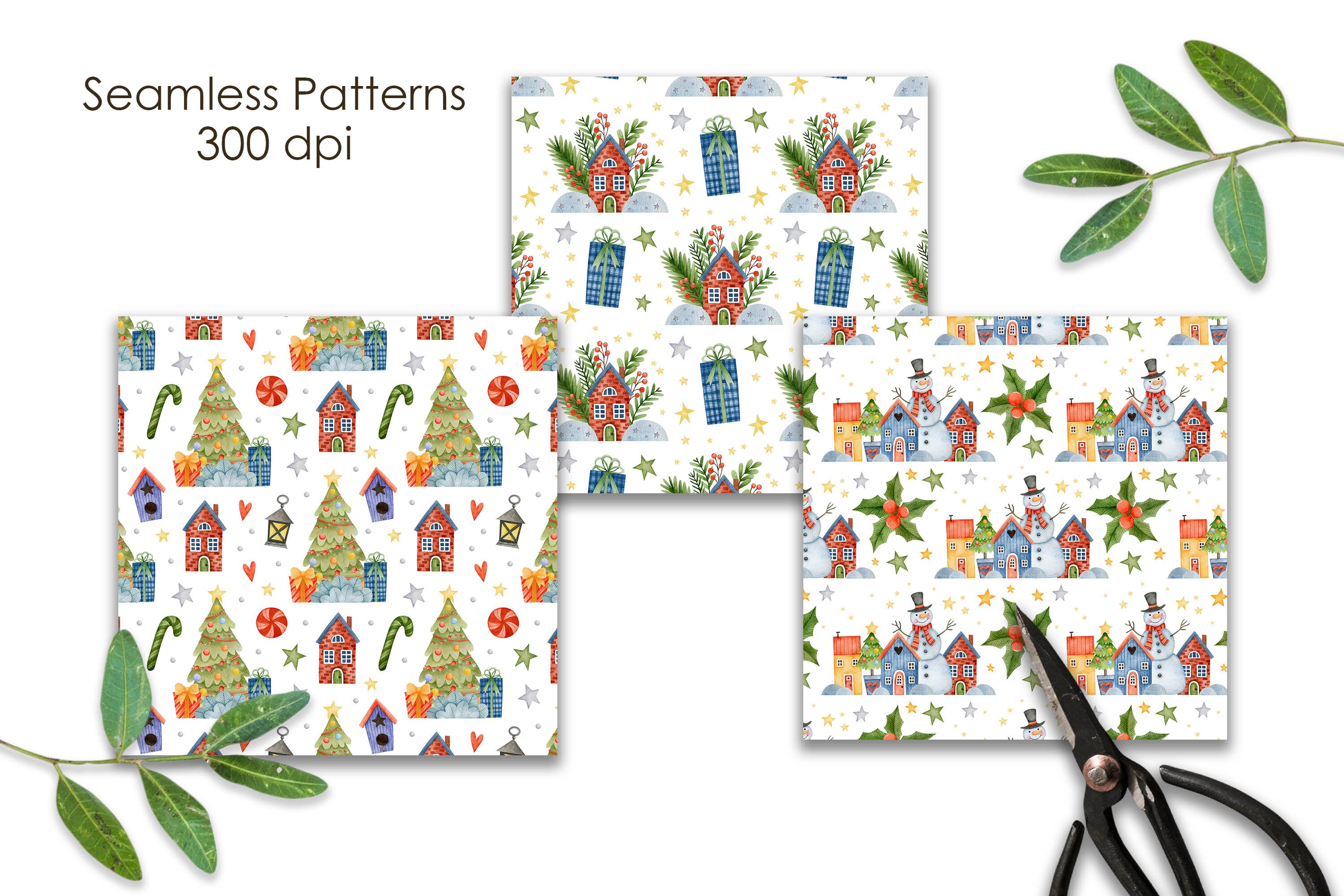 Winter Digital Paper Pack Snowman, Christmas Seamless Patterns ...