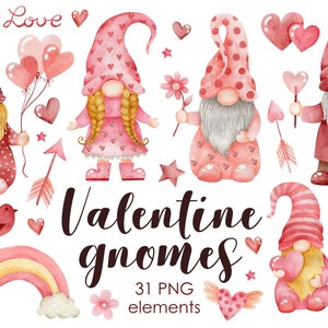 Watercolor Valentine Gnomes Clipart, Nordic Gnomes, Valentine Png ...
