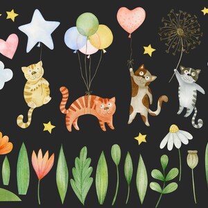 Watercolor Cats Balloons Clipart, Kids Party Kitty, Baby, Air Balloons ...