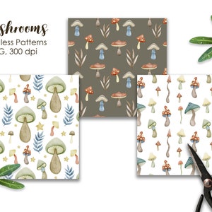 Watercolor Mushroom Seamless Pattern, Autumn, Forest, Digital Paper ...