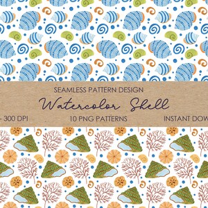 Sea Shell Seamless Pattern, Watercolor Seamless Pattern, Seamless ...