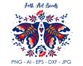 Folk Art Bird, Birds Clipart, Instantn Download, Primitive Art, Folk ...