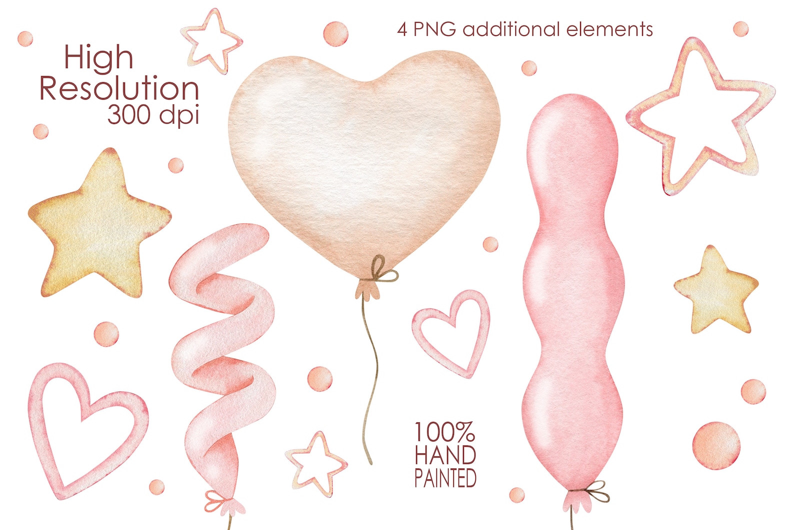 Watercolor Pink Balloons Clipart: Baby Shower PNG Set (25 Elements) - Etsy