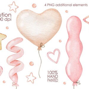 Watercolor Pink Balloons Clipart, Baby Girl Shower, Birthday Clipart ...