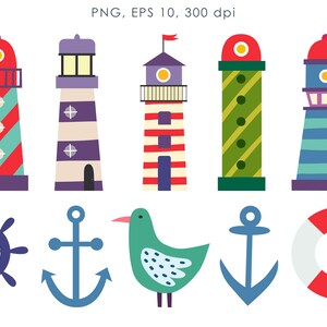 Boats and Lighthouse Clipart, Nautical Bundle Png, Nautical Clipart ...